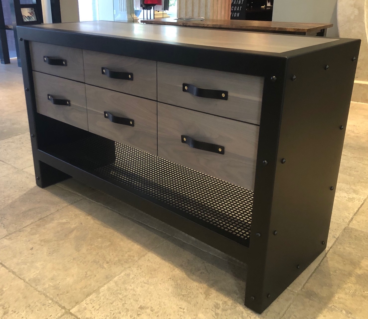 Strap drawer console table - Yamwood Foundry